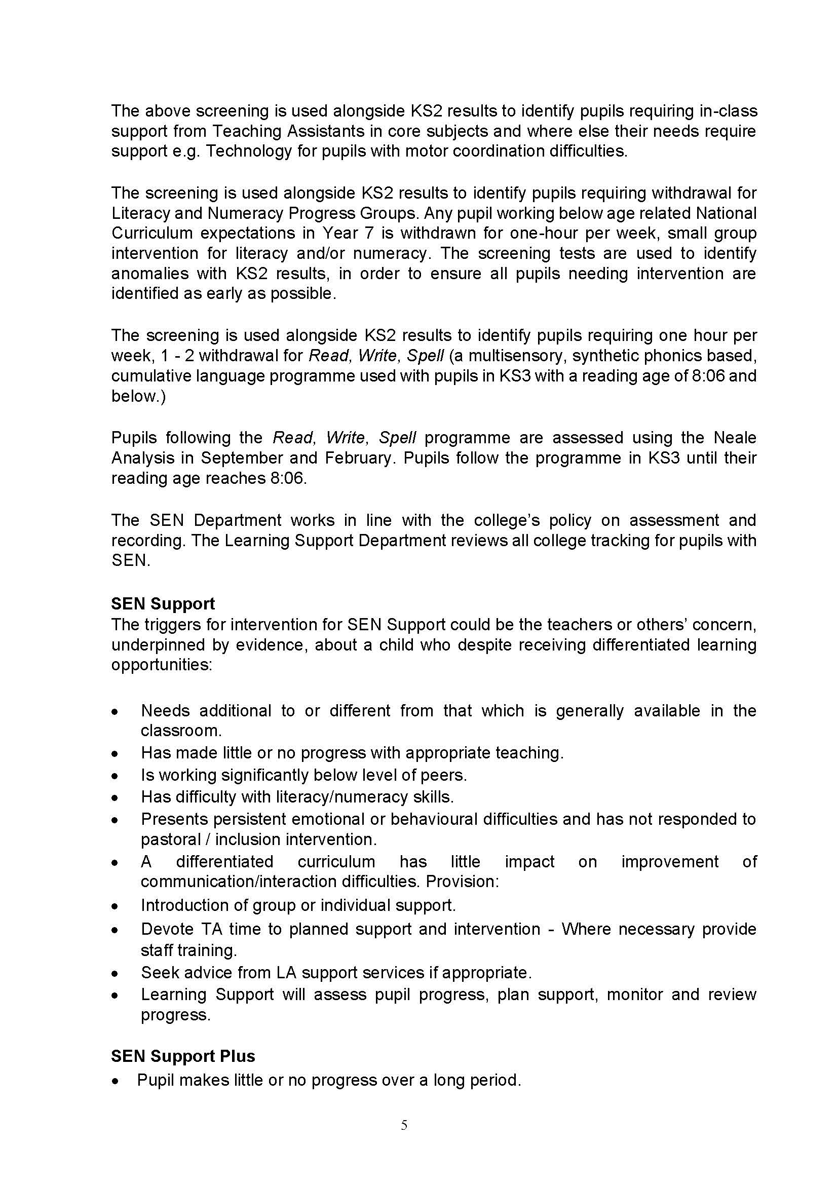 SEN Policy | St Thomas More Roman Catholic College